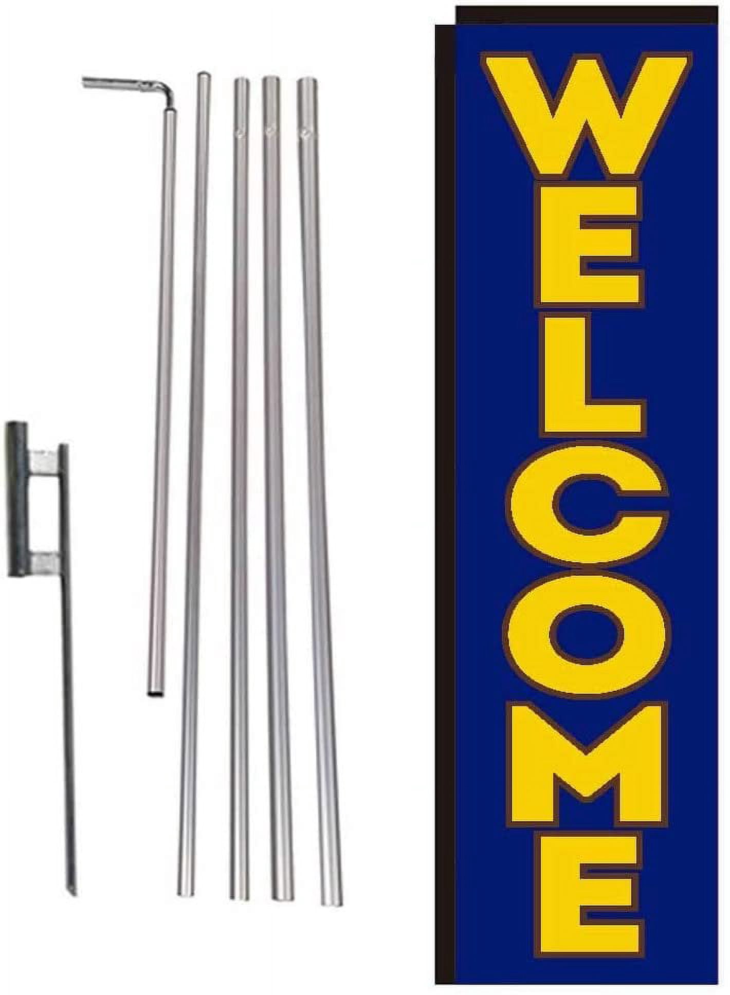 Blue Welcome Rectangle Feather Banner Flag with Pole Kit and Ground ...