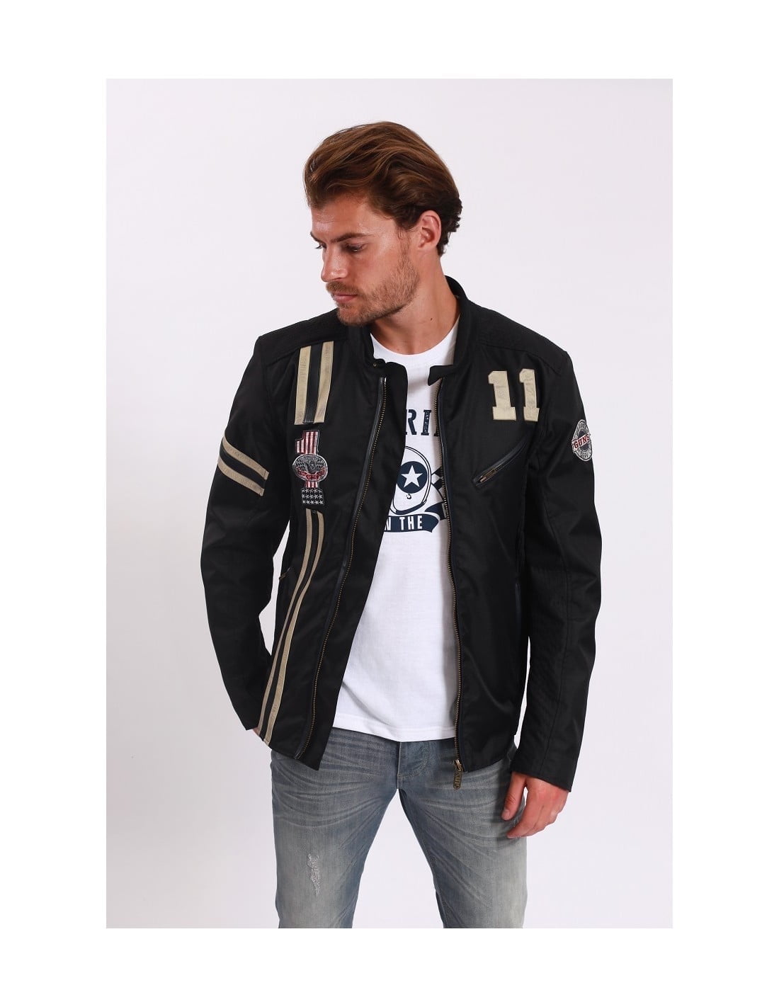 Blue Wellford Gall Men's Black Leather Motorcycle Jacket Classic Biker ...
