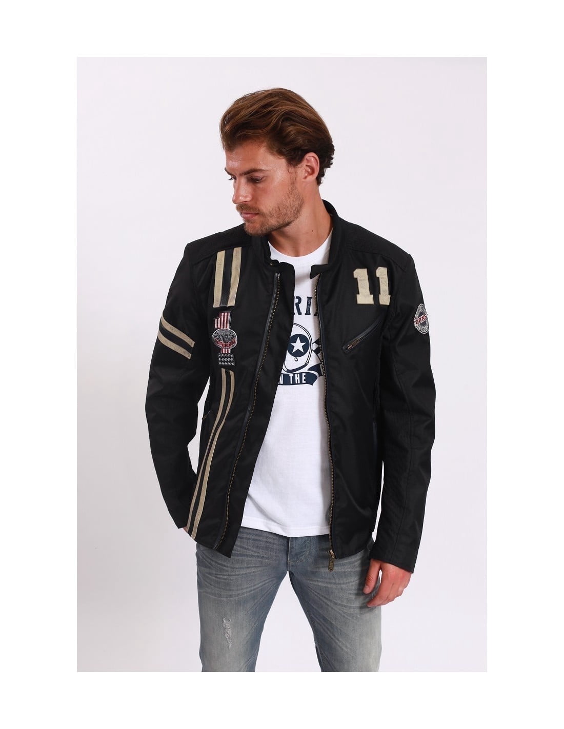 BLUE WELLFORD Gall Men's Black Leather Motorcycle Jacket Classic Biker ...
