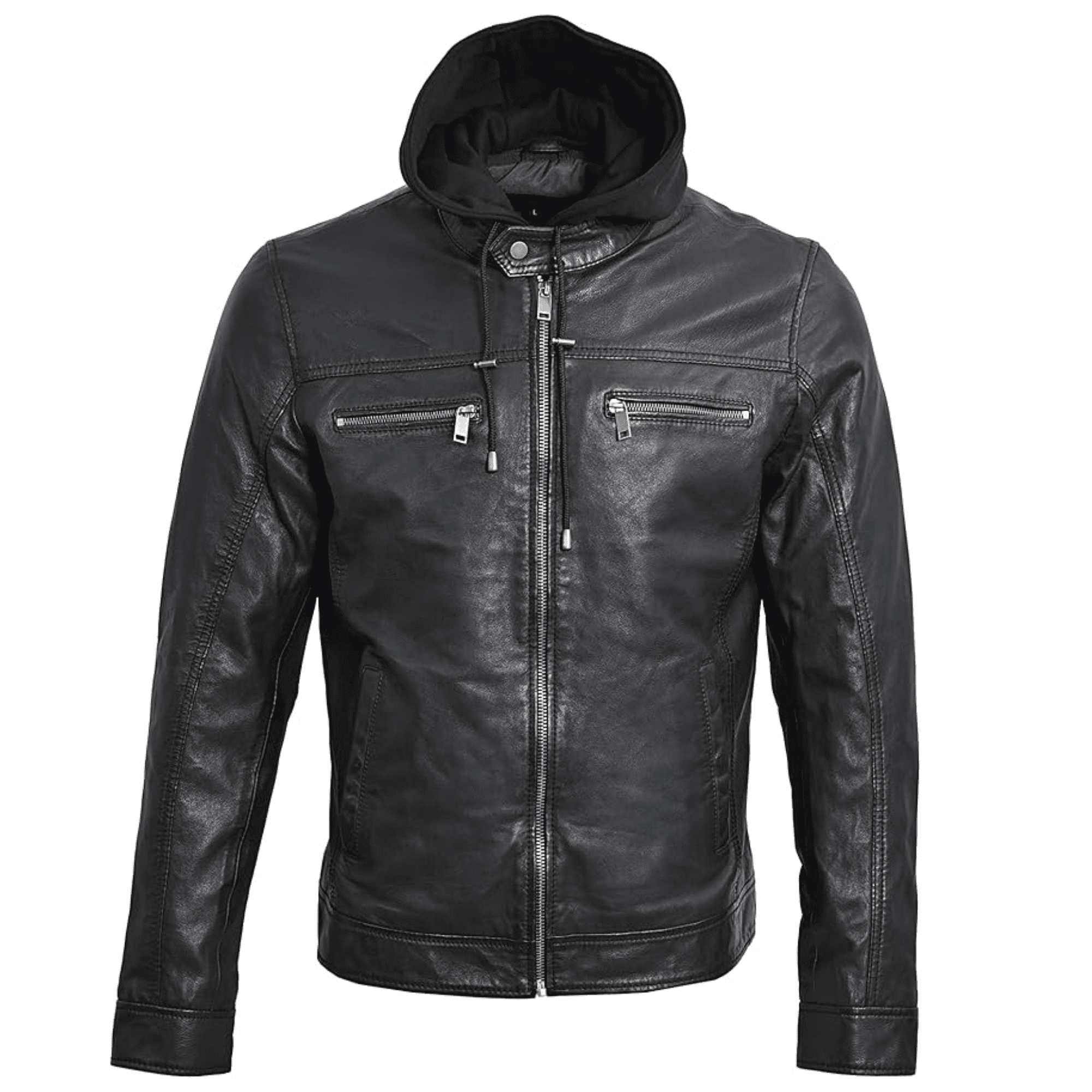 Blue Wellford Live Us Men's Leather Hooded Jacket Black Biker Jacket ...