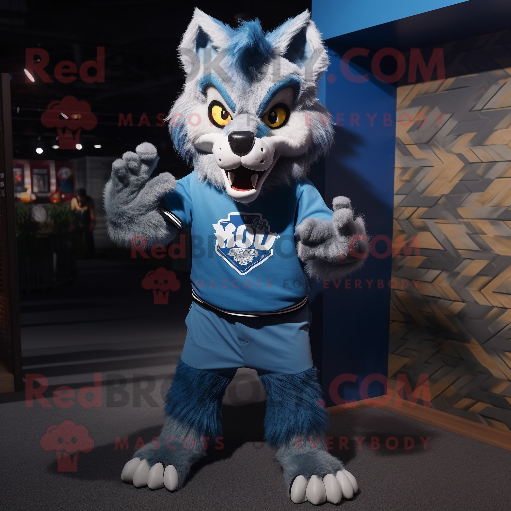 Blue Werewolf REDBROKOLY mascot costume character dressed with a ...