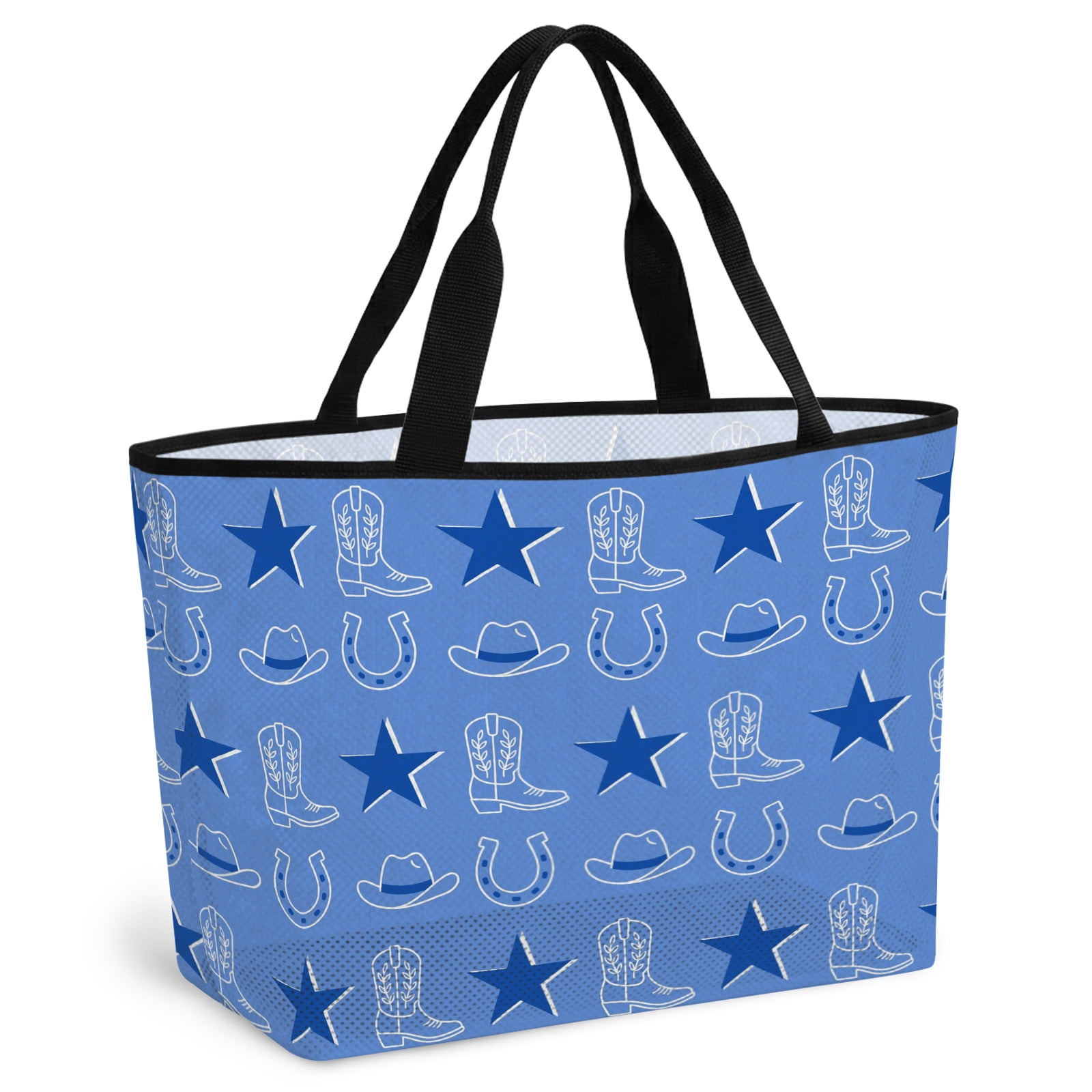 Blue Western Cowboys Beach Bag for Women, Large Breathable Mesh Beach ...