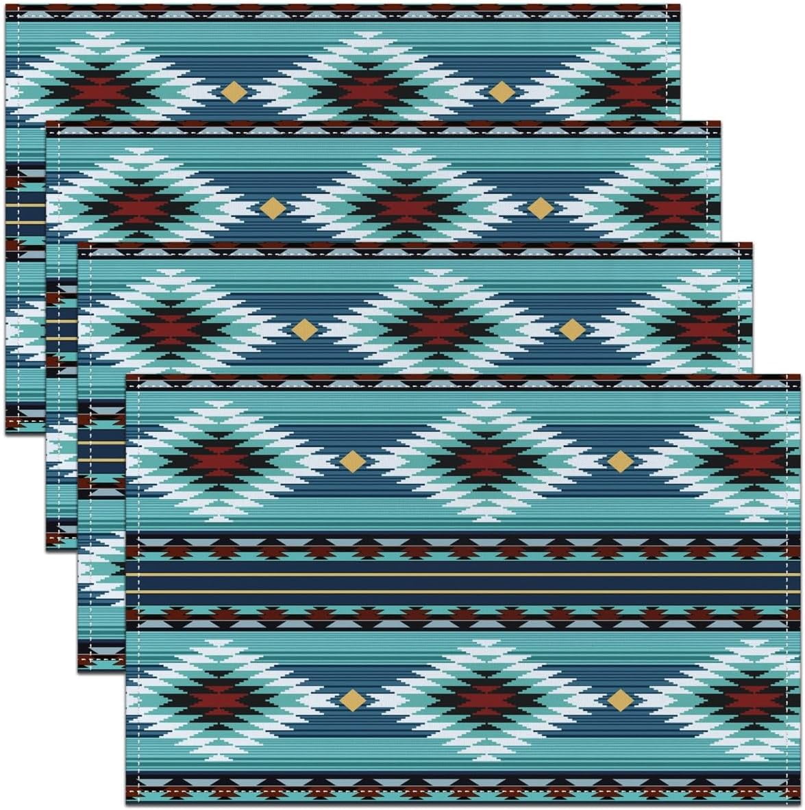 Blue Western Decor Placemats Set of 4 12"x18" Boho Aztec Placemats for ...