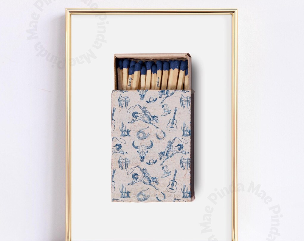 Blue Western Matchbox Print, Cowboy Match Book Wall Art, Vintage Rodeo ...