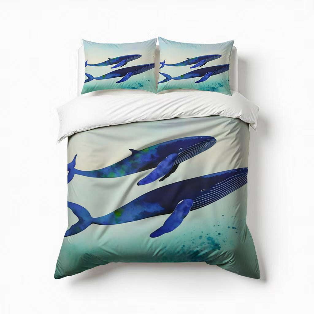 Blue Whale Art Print Bedding Set 3 Pcs Soft Microfiber Quilt Cover For ...