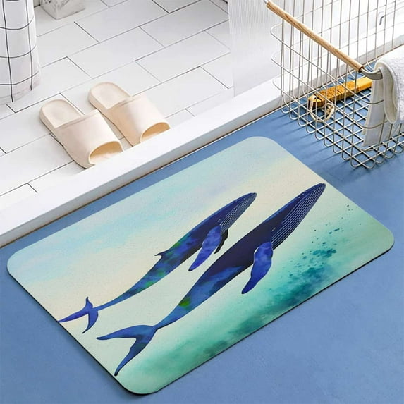 Blue Whale Art Print Diatomite Bath Mats Bathroom Absorbent Anti Slip ...