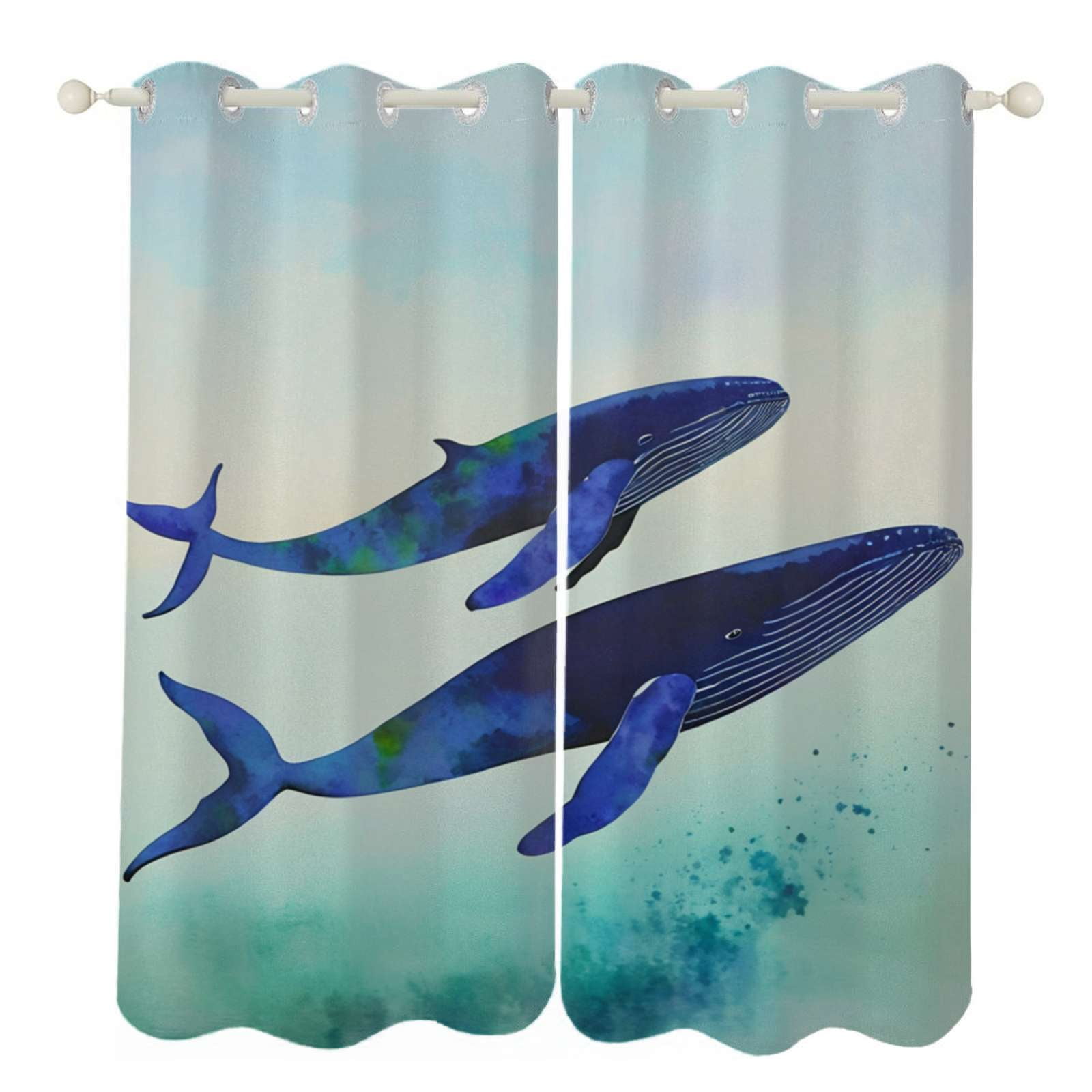 Blue Whale Art Print Sunshade Curtains Home Bedroom Living Room Dining Room Home Decor Window ...