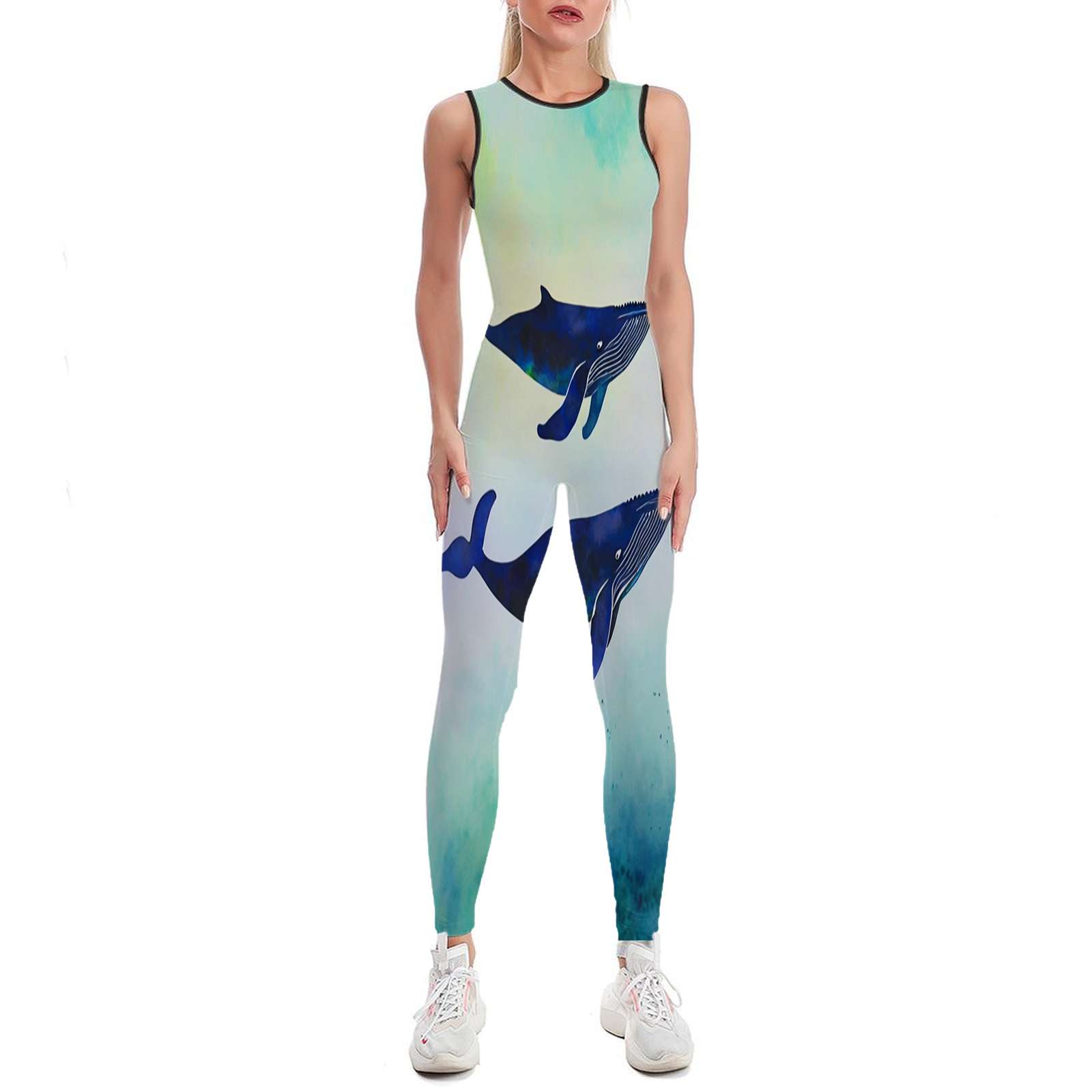 Blue Whale Art Print Women's One Piece Yoga Jumpsuits Leggings Playsuit ...