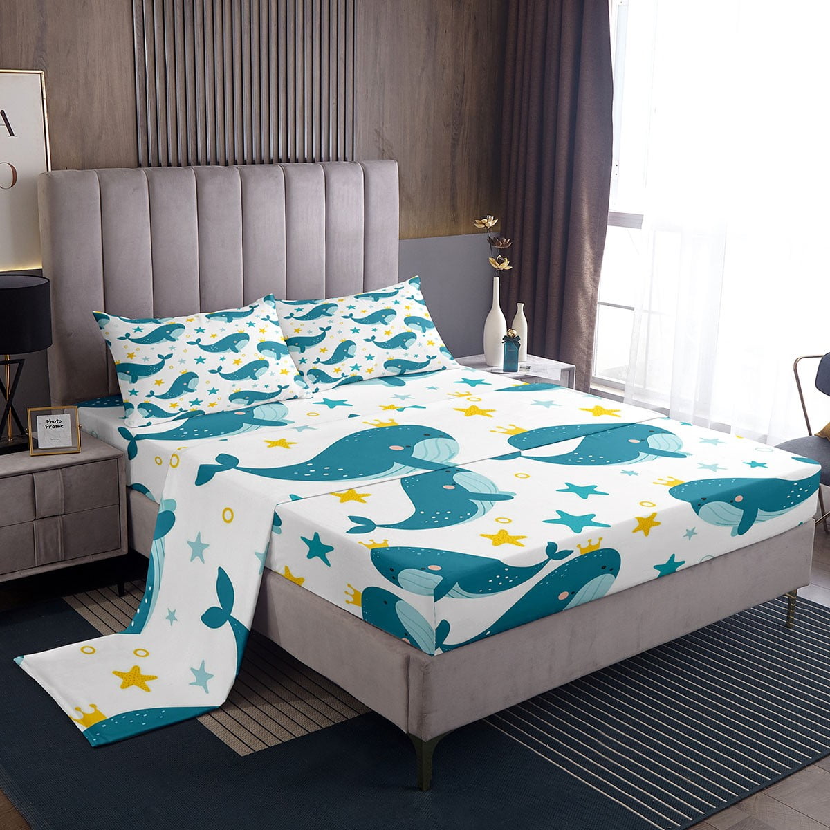 Blue Whale Bed Sheets King Cute Sea Animal Sheets Ocean Themed Sheet ...