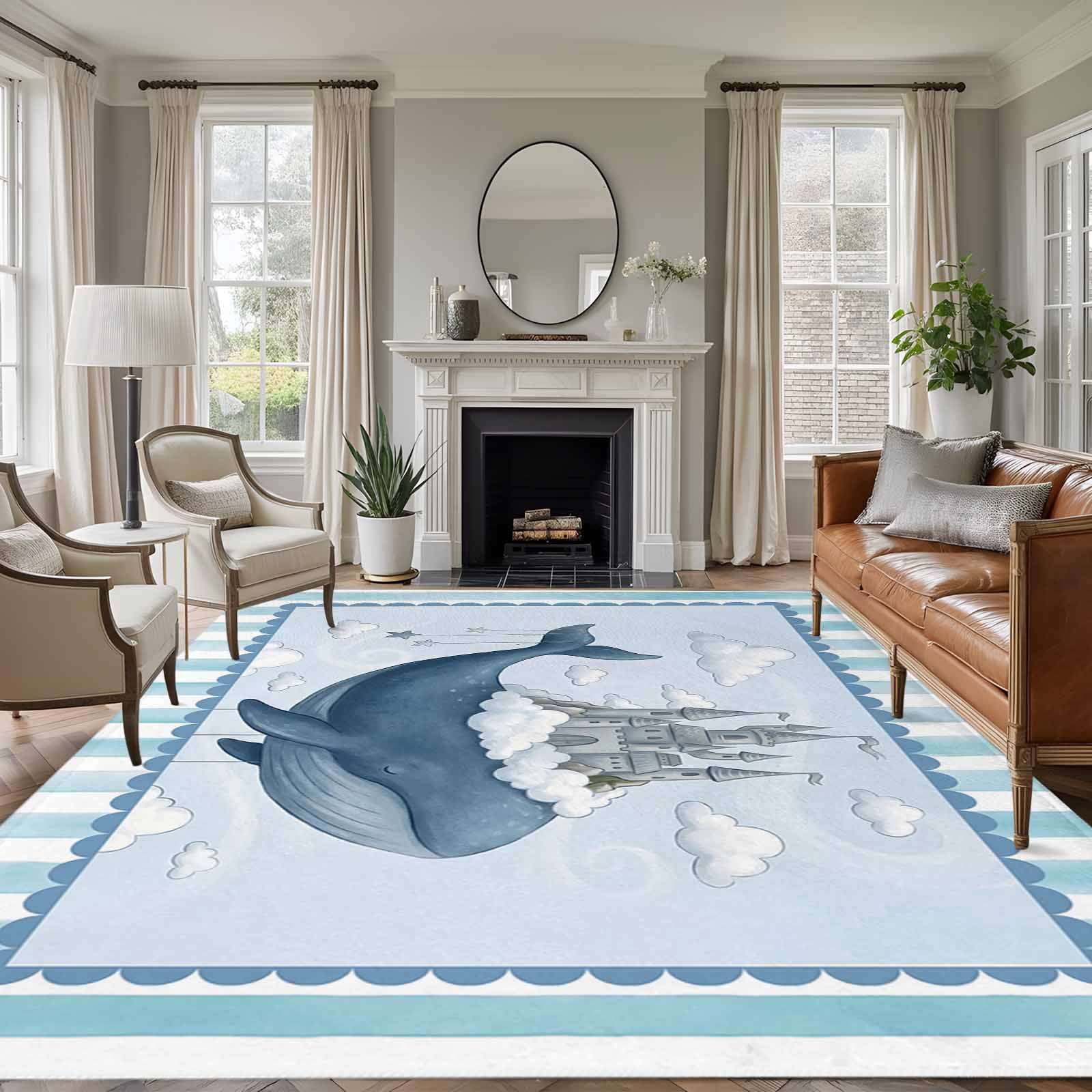 Blue Whale Castle Area Rugs 5'x8', Washable Small Throw Rugs for ...