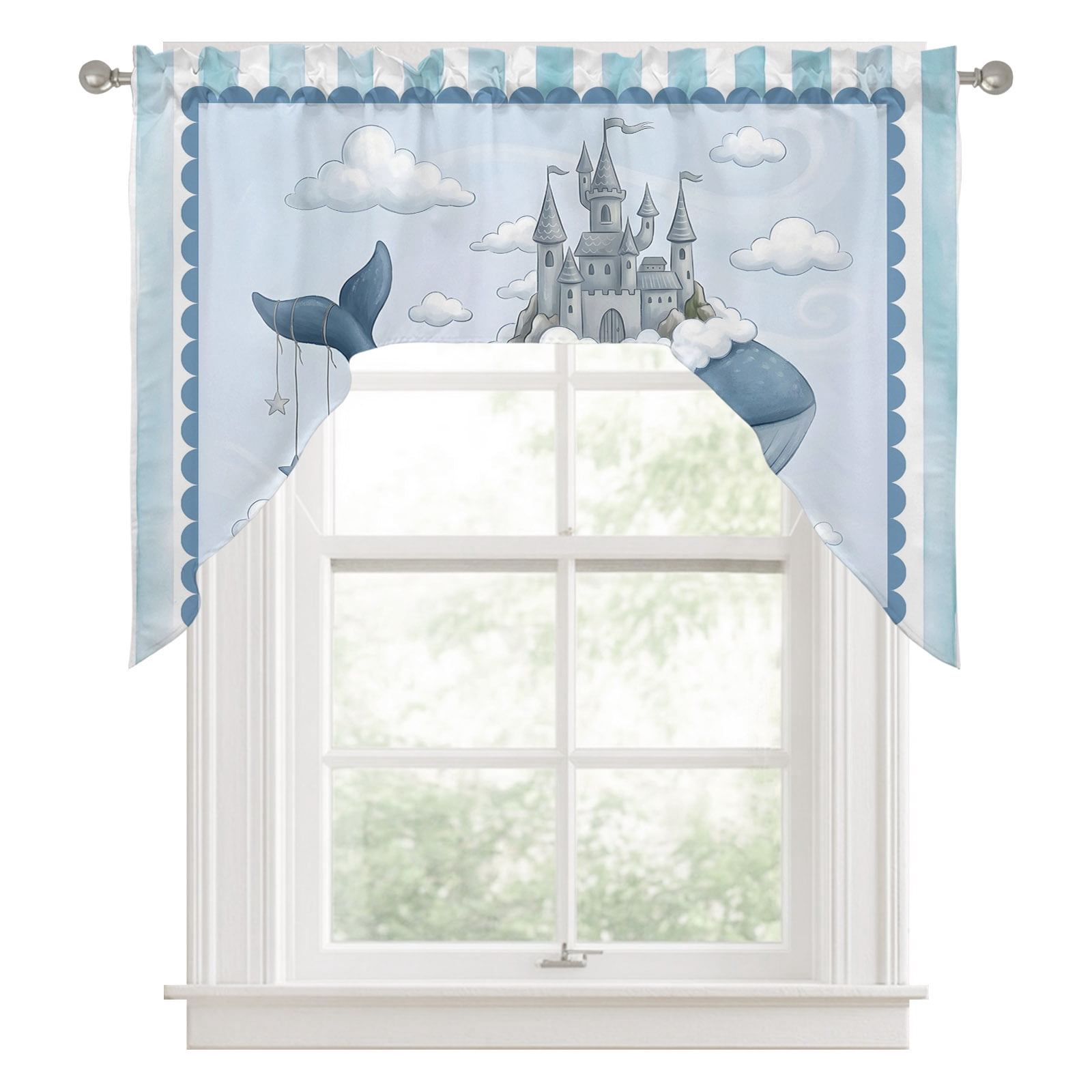 Blue Whale Castle Kitchen Curtains Swag Valance for Windows/Bathroom ...