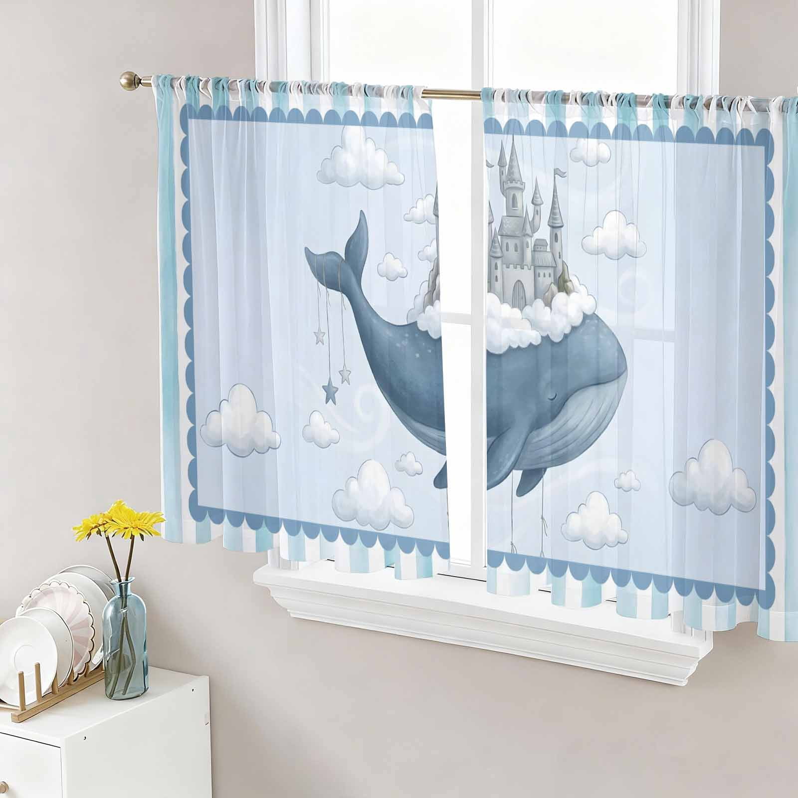 Blue Whale Castle Sheer Curtains 45 Inch Length 2 Panels Set, Clouds ...