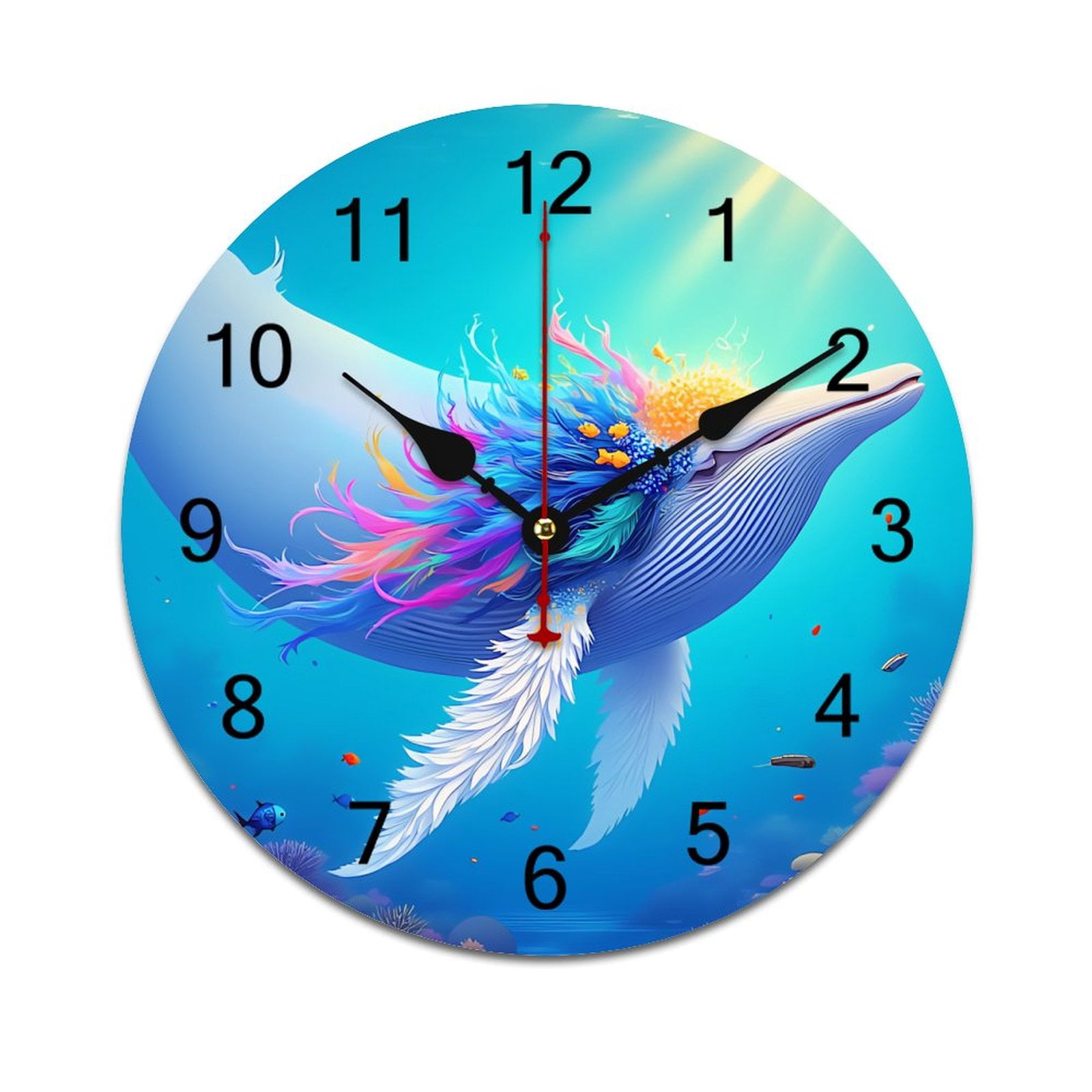 Blue Whale Flowers Clouds Bedroom Wall Clock Large Modern Kitchen ...