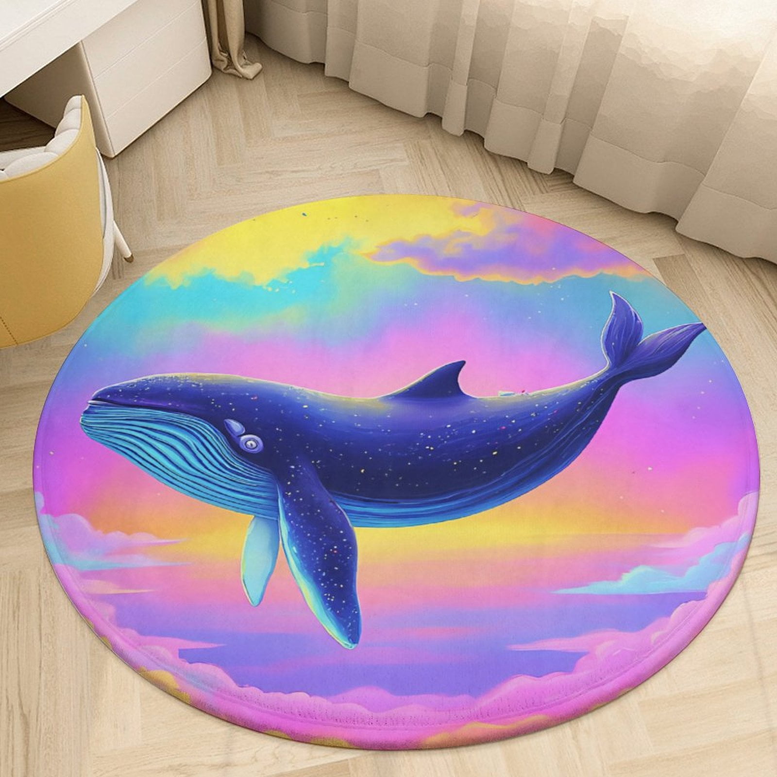 Blue Whale Flowers Clouds Round Area Rugs for Bedroom Living Room, 6FT ...