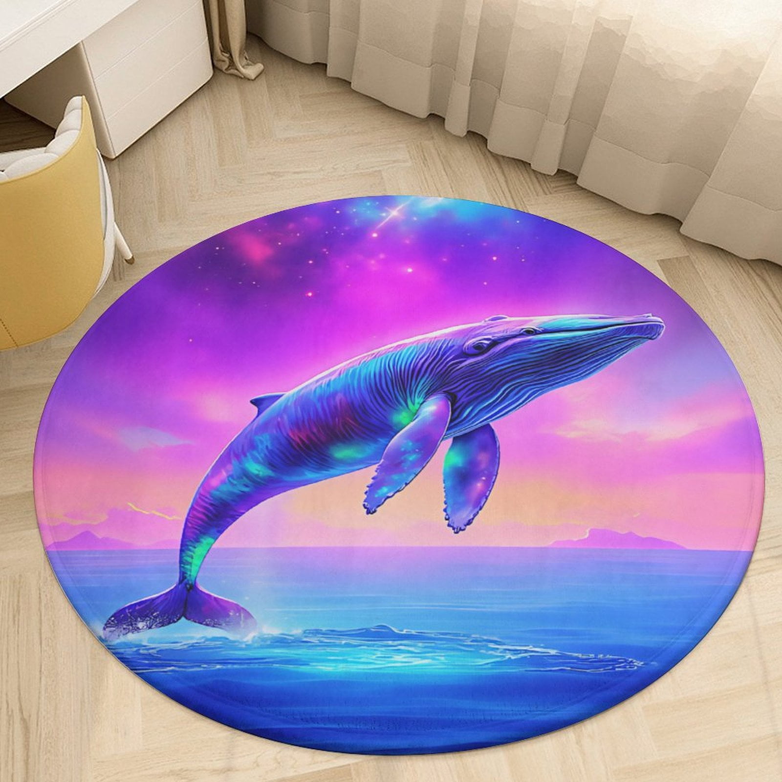 Blue Whale Flowers Clouds Round Area Rugs for Bedroom Living Room, 6FT ...