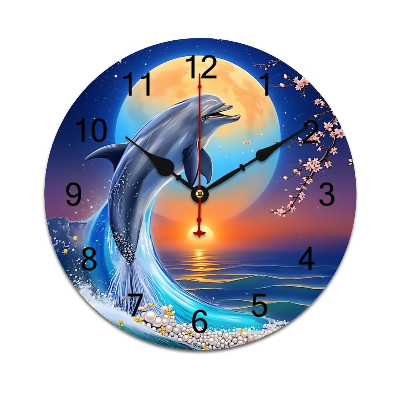 Blue Whale Flowers Clouds Word Saying Big Wall Clock Home Decor Art ...