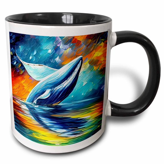 3drose, Blue Whale Jumps in the Ocean. Colorful Digital Painting, Gift ...
