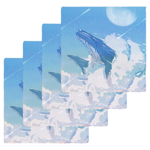 Blue Whale Kitchen Dish Towels for Drying Dishes Set of 4, Blue Sky ...
