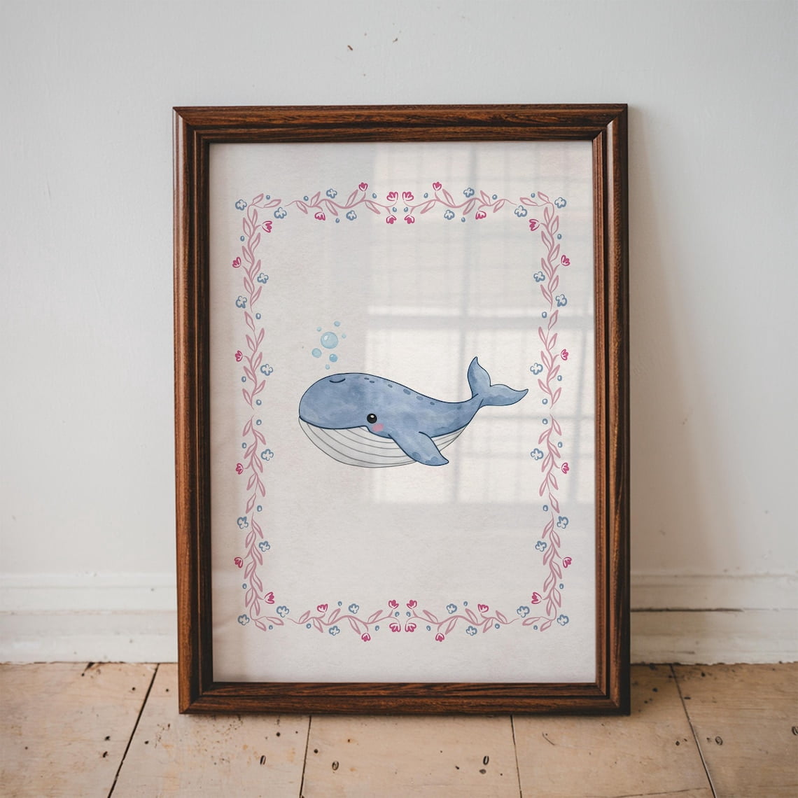 Blue Whale Nursery Vintage Decor Sea Life Kids Room Art, Unframed ...