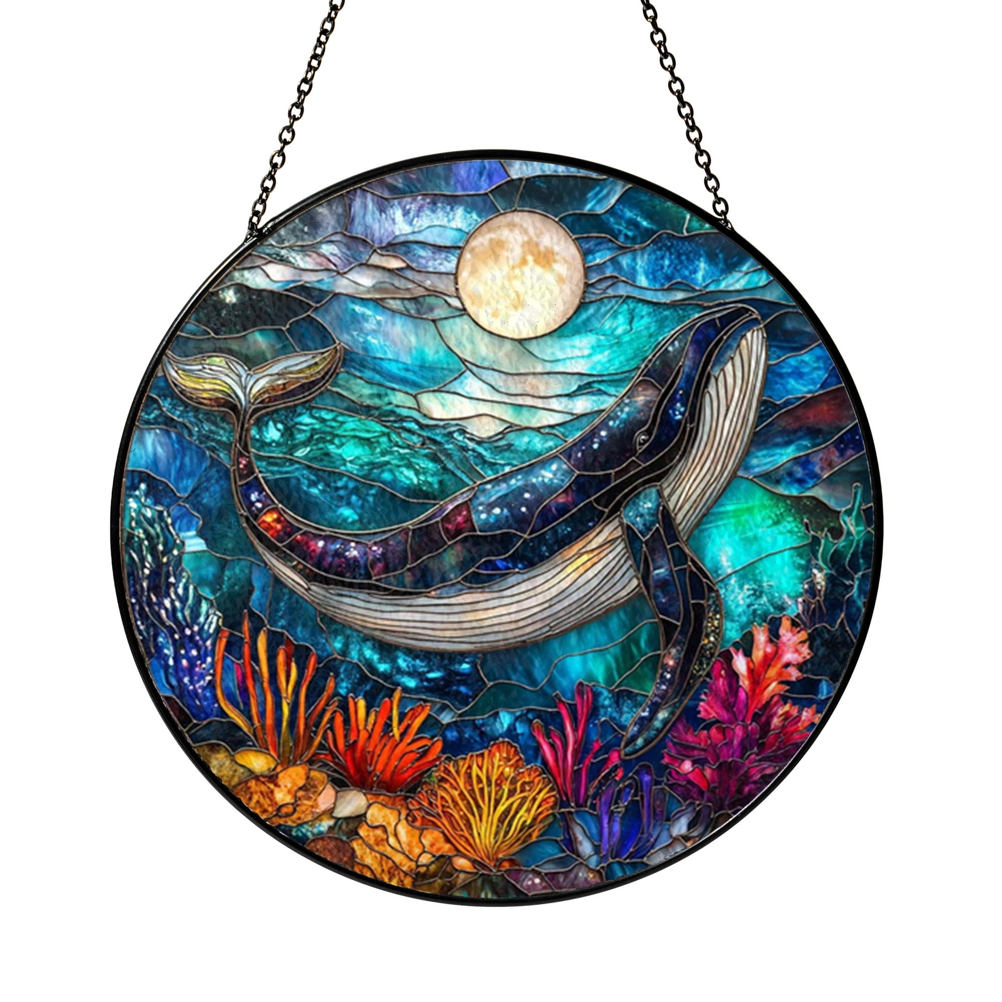 Blue Whale Ocean Stained Glass Suncatcher, Marine Wildlife Window ...