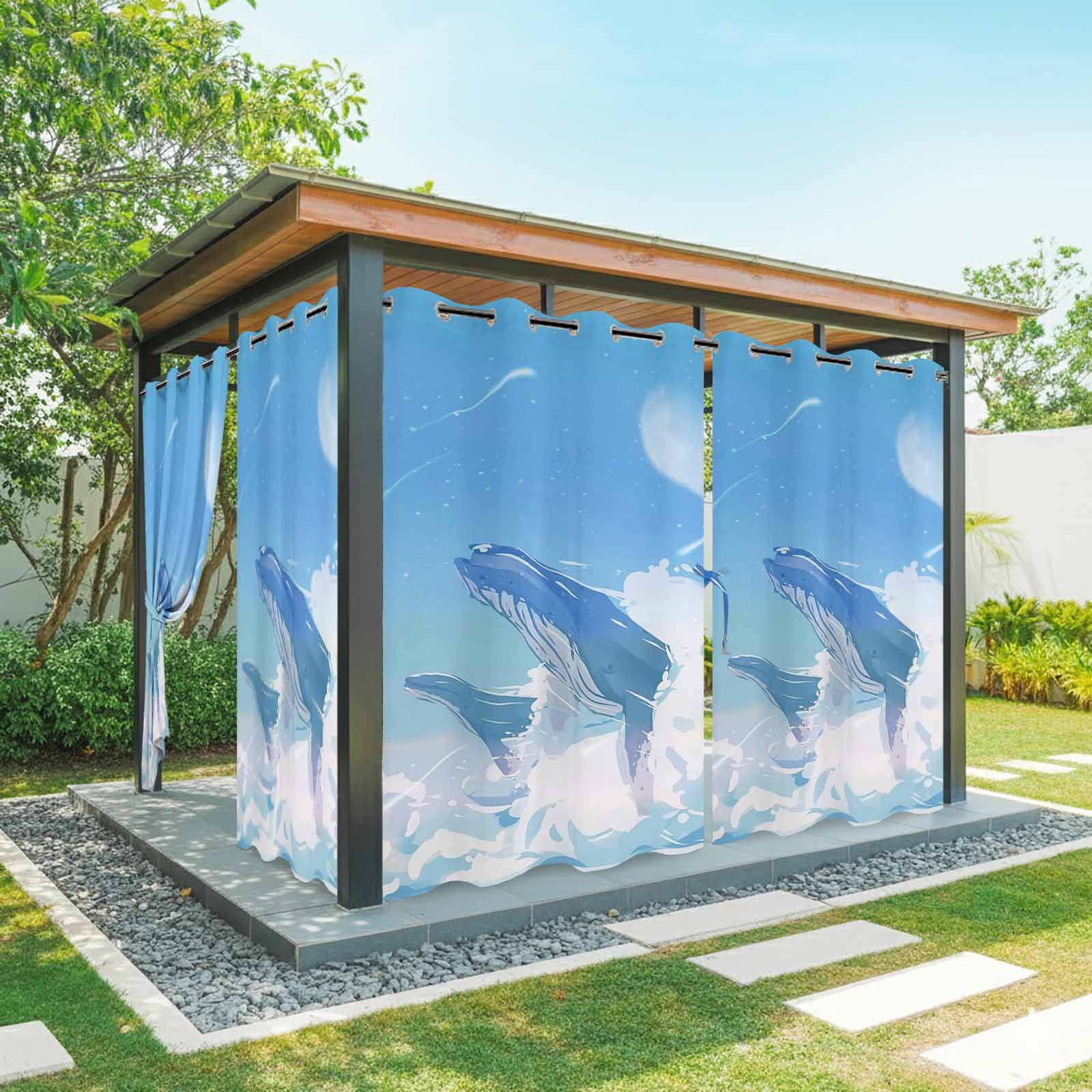 Blue Whale Outdoor Curtains for Patio Waterproof, Windproof Privacy ...