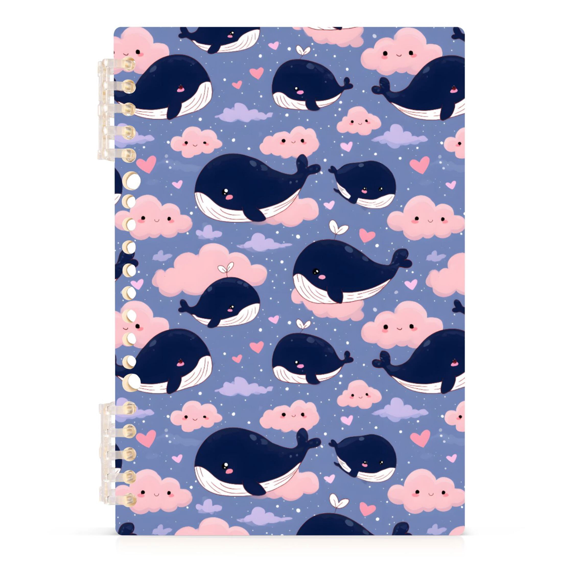Blue Whale Pattern A5 Notebook Refillable 60 Sheets Detachable Ring ...