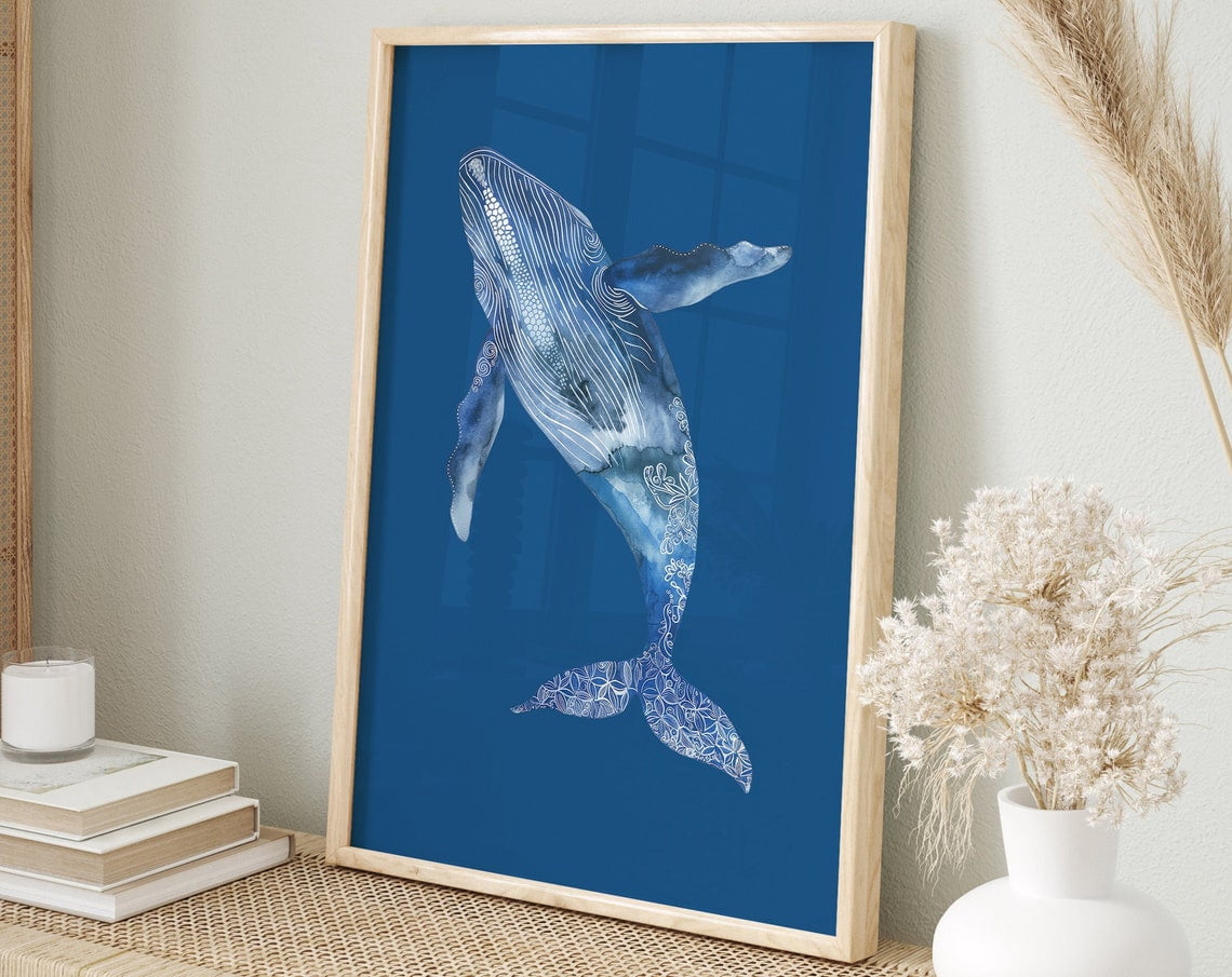 Blue Whale Poster Nature Art For Living Room Bedroom Office Calm ...