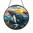 Blue Whale Round Stained Glass Style Window Decor – Coastal Hanging Art ...