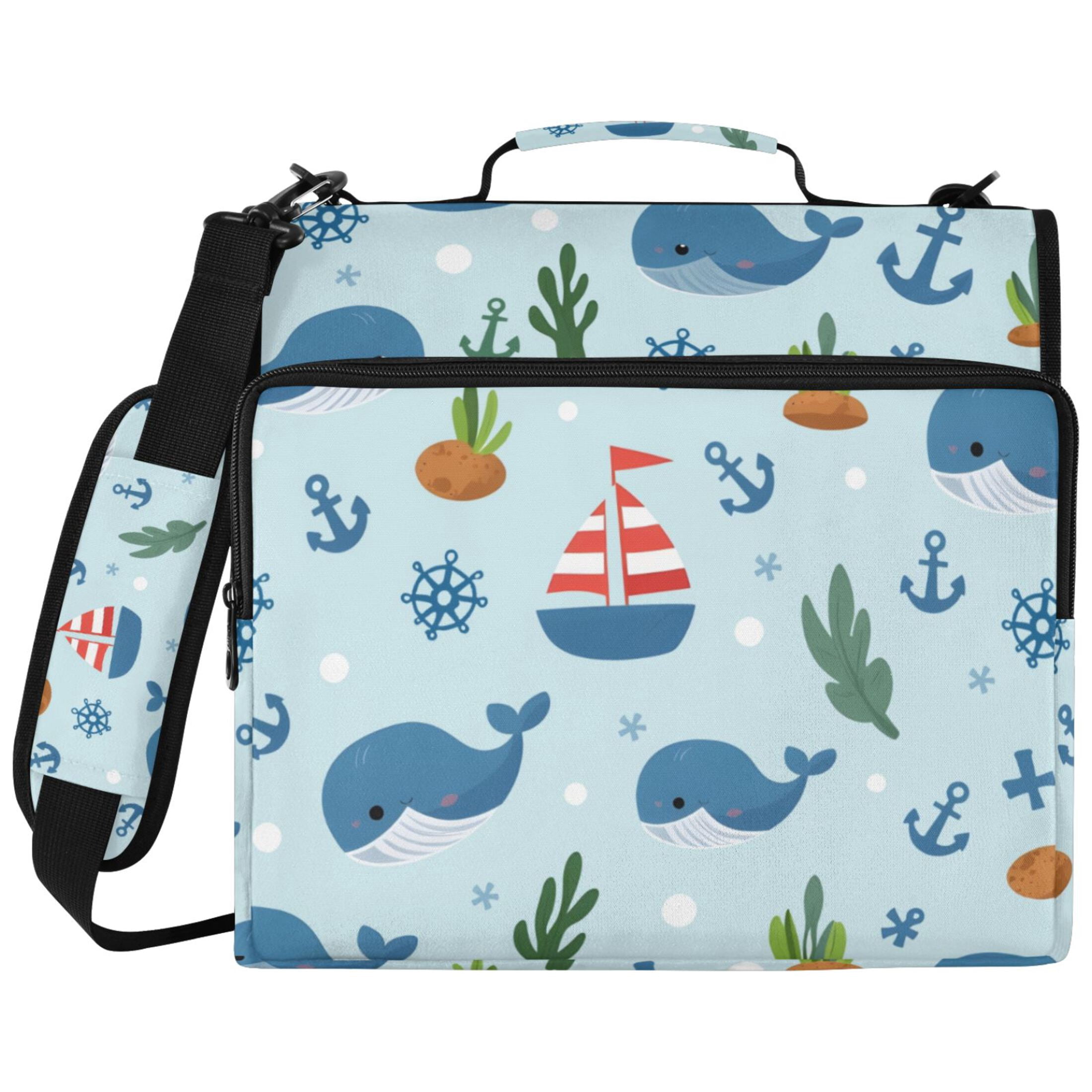 Blue Whale Sailor Pattern 3 Ring Binder Bag Zipper Binder Organizer ...