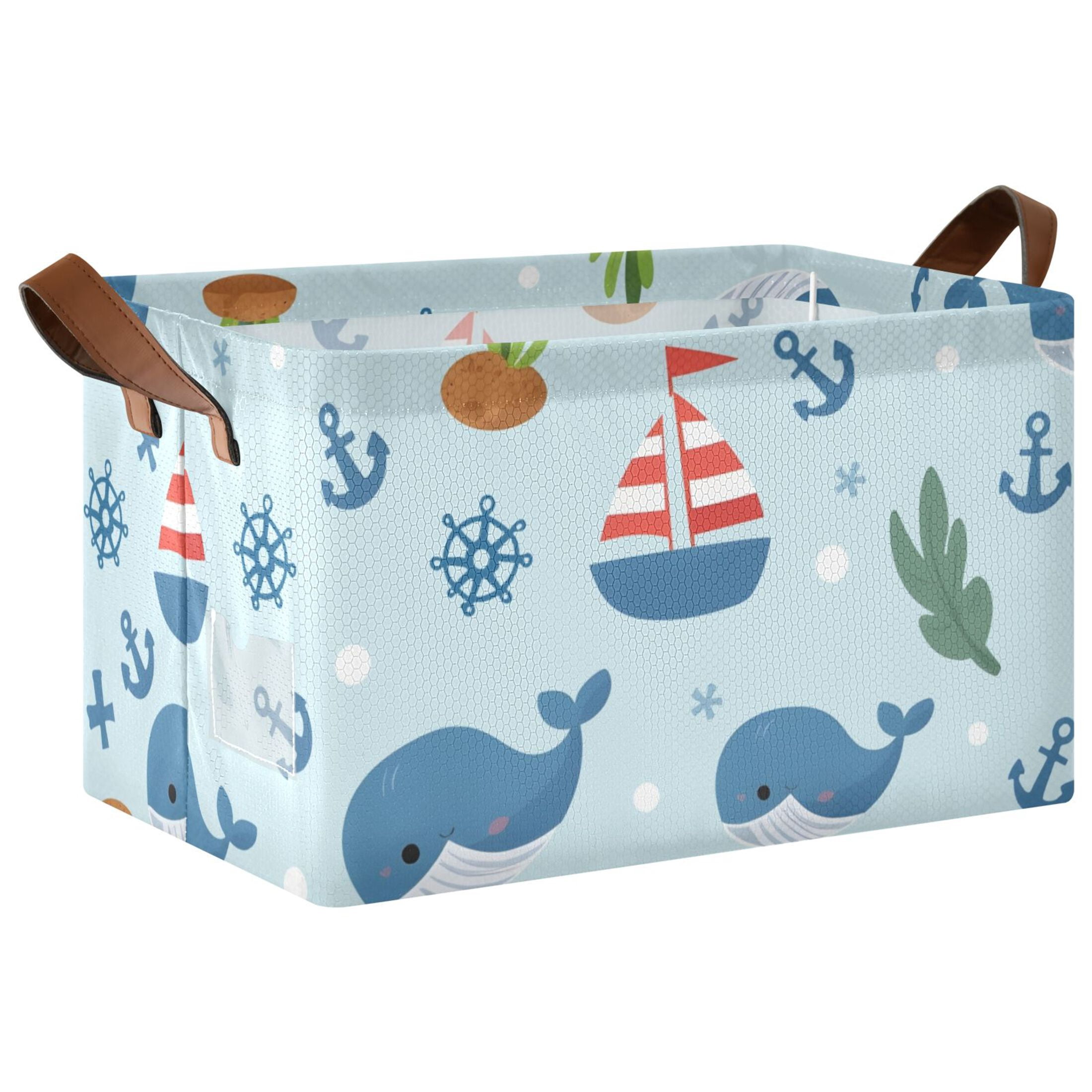 Blue Whale Sailor Pattern Collapsible Storage Bin Open Home Shelf ...