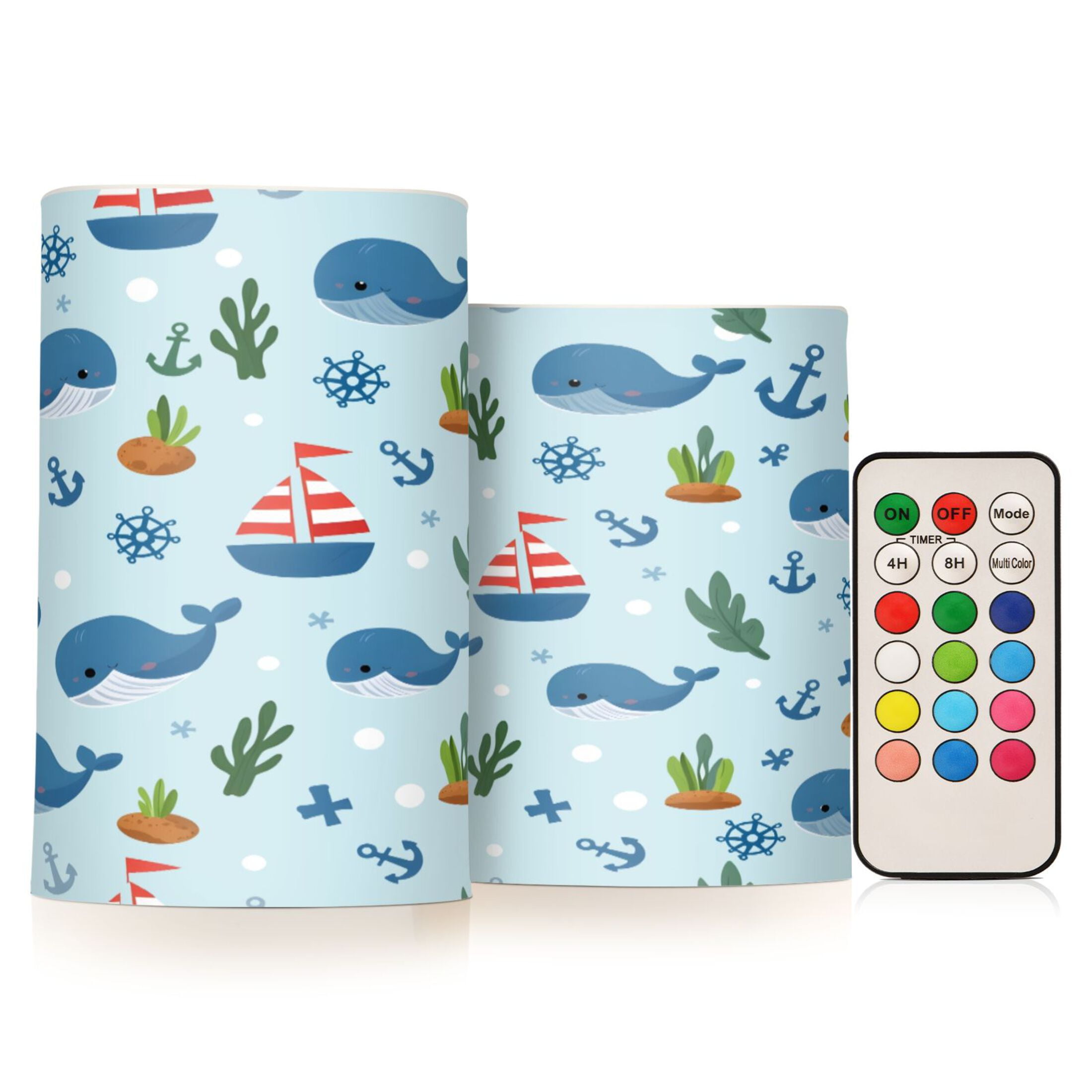 Blue Whale Sailor Pattern Flameless LED Candle Set with Remote, Battery ...