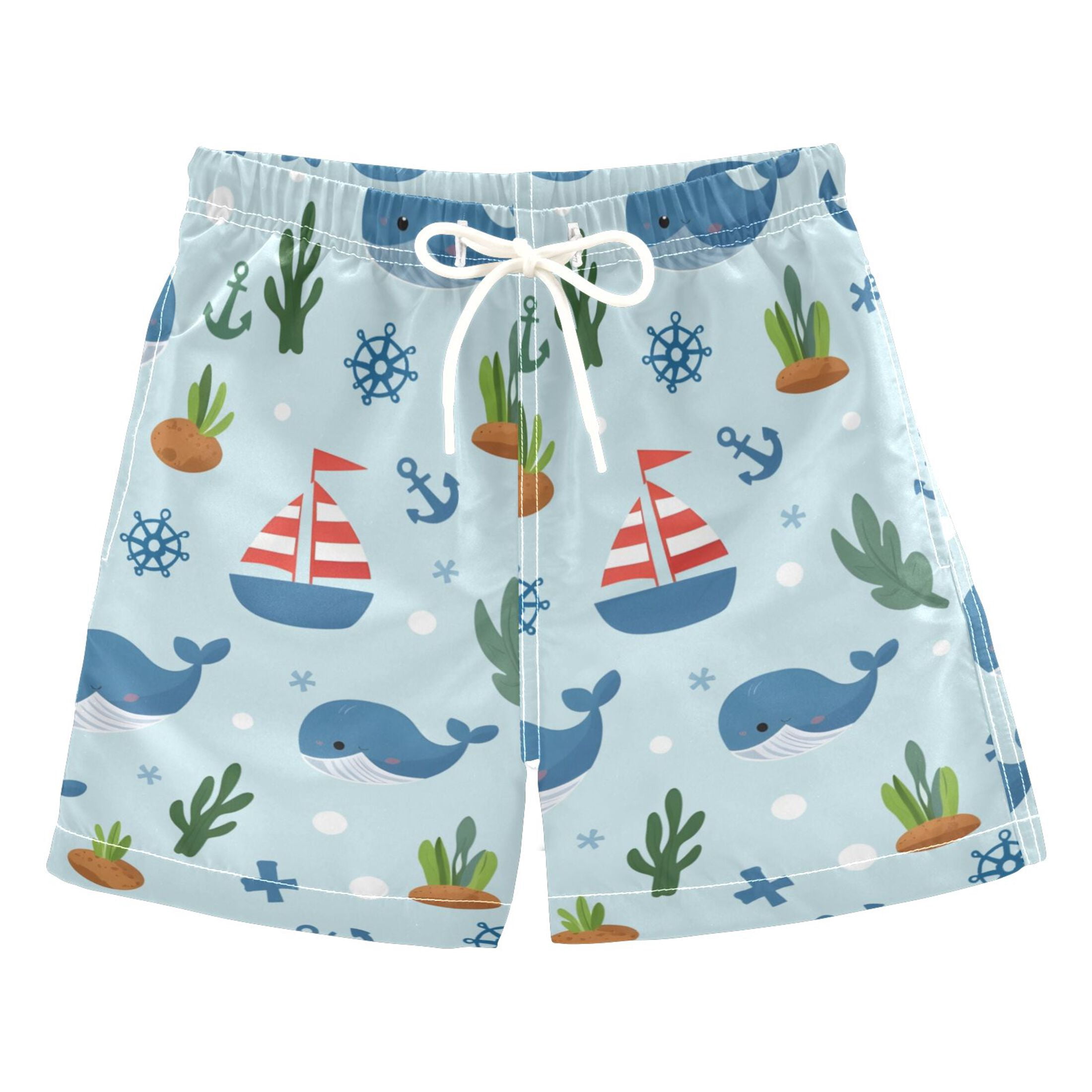 Blue Whale Sailor Pattern Swim Trunks Quick Dry Beach Pool Board Shorts ...