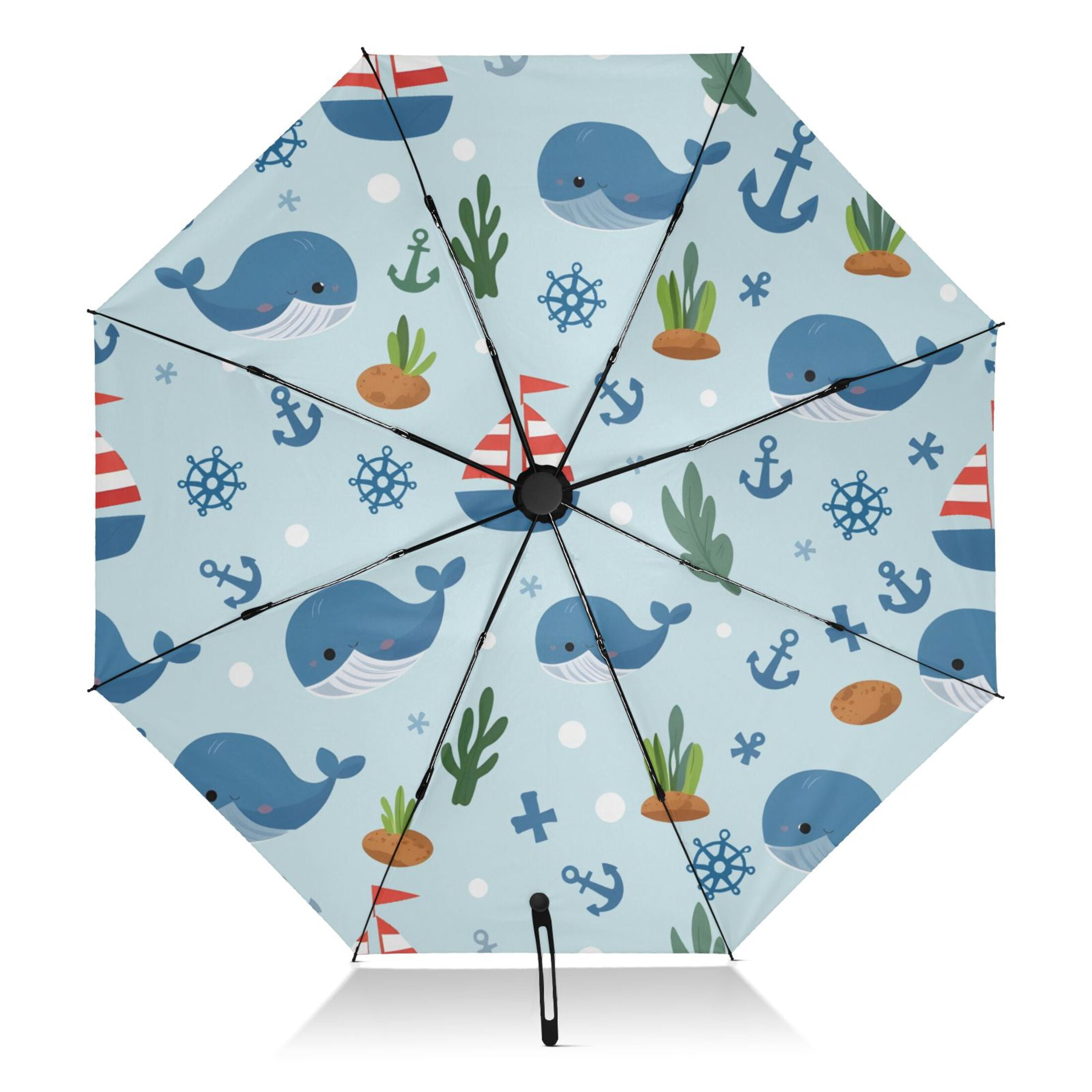 Blue Whale Sailor Pattern Umbrella Folding Sun Umbrella Travel Auto ...