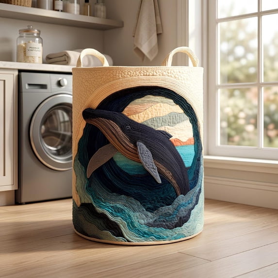Blue Whale Song Laundry Basket, Nautical Storage Hamper, Housewarming ...