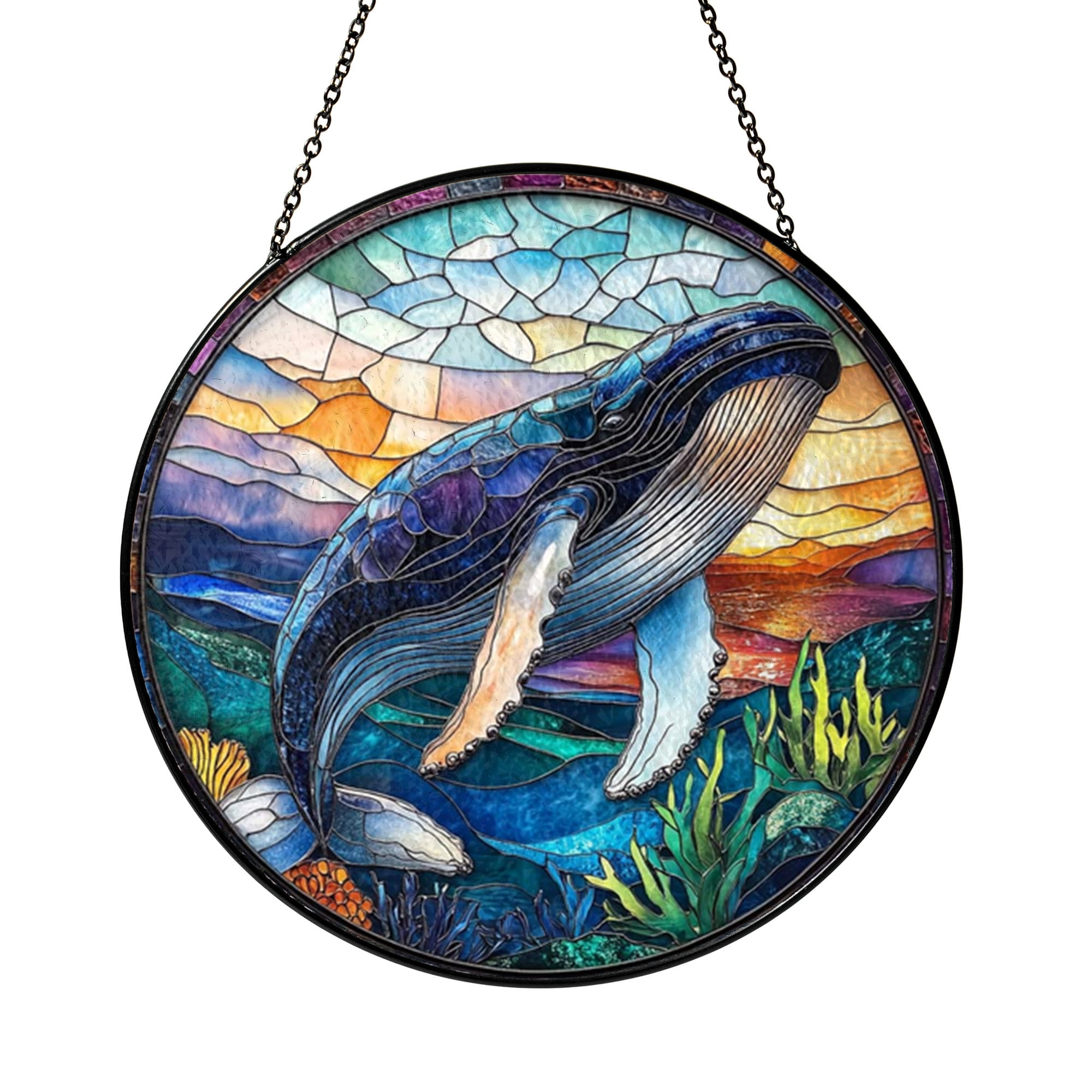 Blue Whale Stained Glass Suncatcher Window Hanging, Ocean Wildlife ...