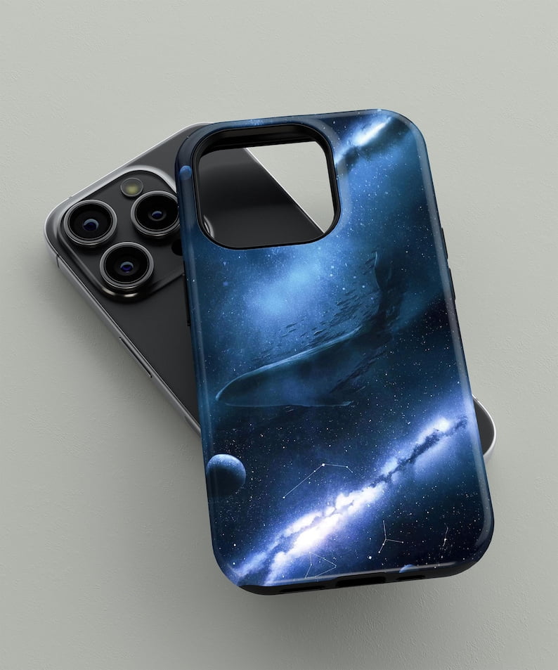 Blue Whale Stars and Planets Fantasy Phone Case for iPhone 16 15 14 13 ...