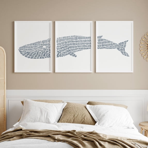 Blue Whale Triptych Modern Coastal Art Prints or Canvases Poster Set 3 ...