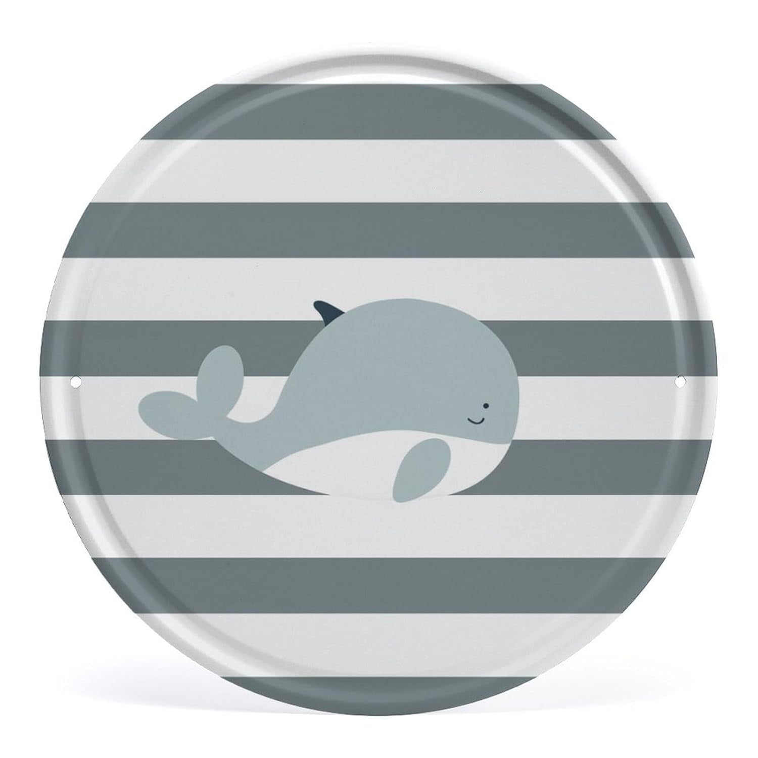 Blue Whale on A Grey And White Striped Background Round Metal Tin Sign ...
