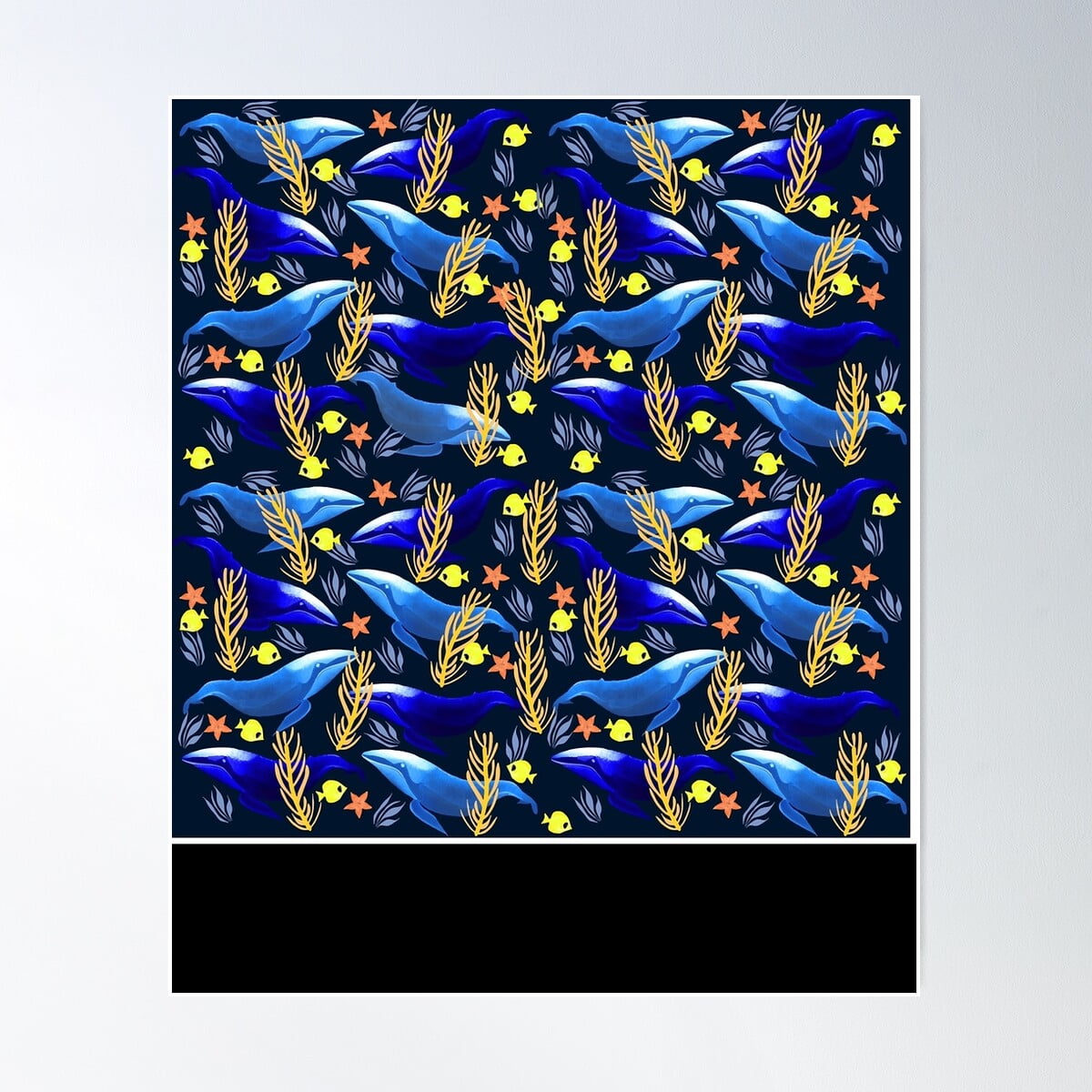 Blue Whales In The Deep With Sea Creatures Throw Pillow Poster Wall Art ...