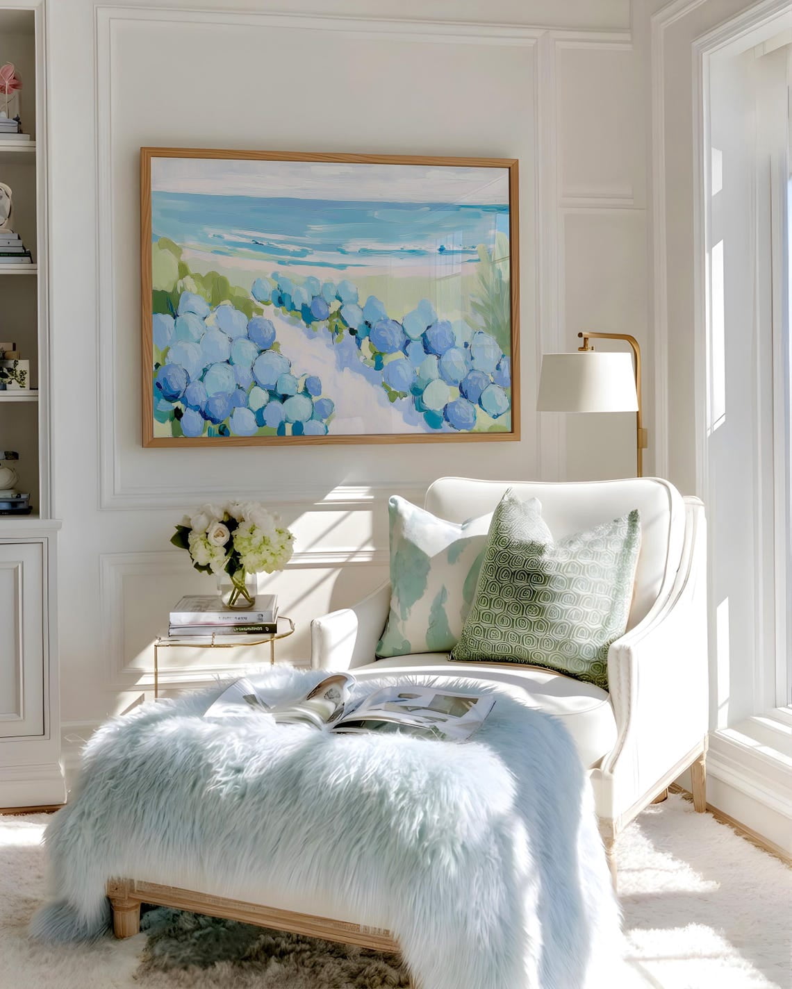 Blue Whimsical Hydrangea Coastal Seaside Nantucket Garden Home Decor ...