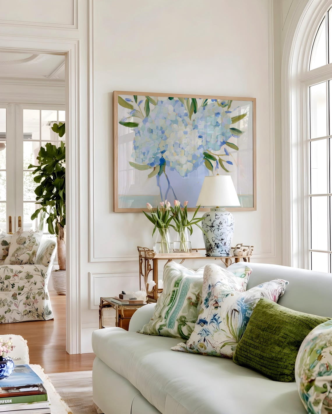 Blue Whimsical Hydrangea Preppy Floral Cottagecore Chinoiserie Decor ...