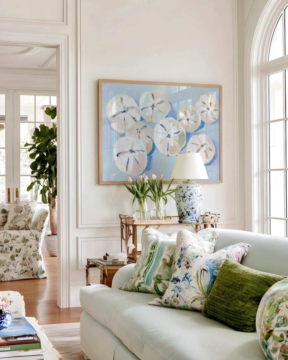 Blue Whimsical Sand Dollar Wall Art Coastal Still Life Decor Beach ...