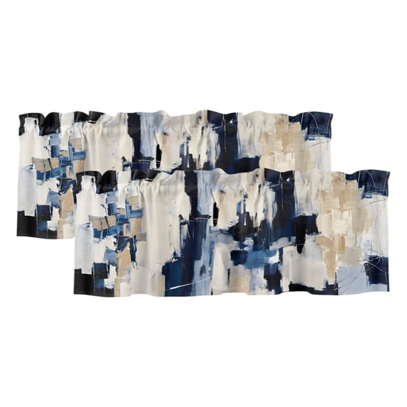 Blue White Abstract 2 Panels Kitchen Valance, Color Block Modern ...
