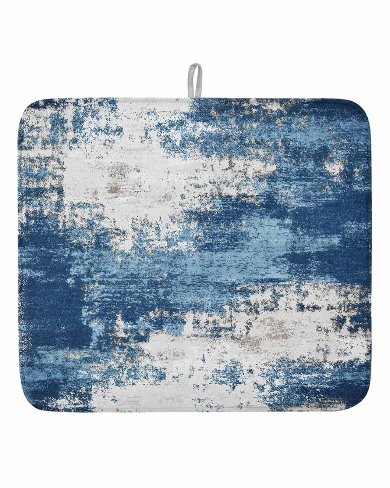 Blue White Abstract Art Dish Drying Mat 16x18 inch Modern Painting ...