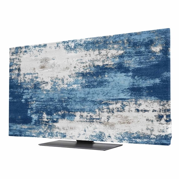 Blue White Abstract Art TV Dust Cover 43 Inch, Modern Painting Mottled ...