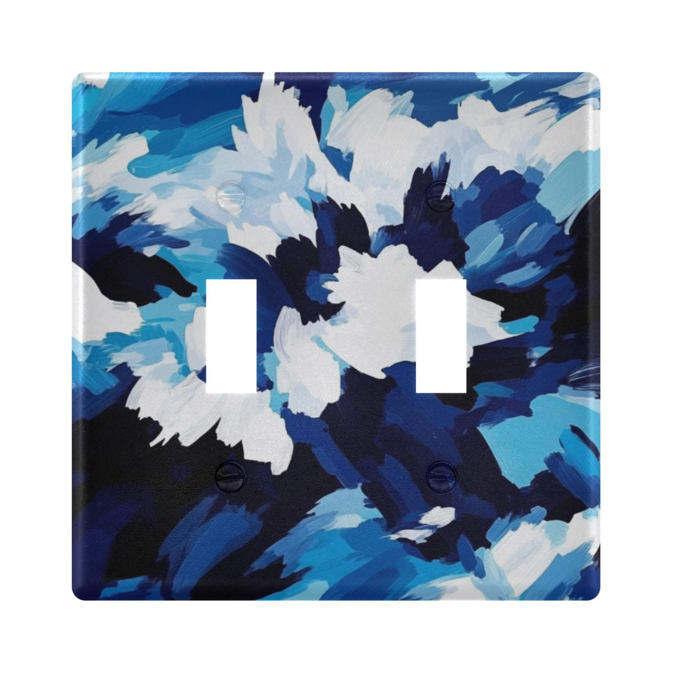 Blue White Abstract Fireproof Switch Plate with Rounded Edges 3-Hole ...