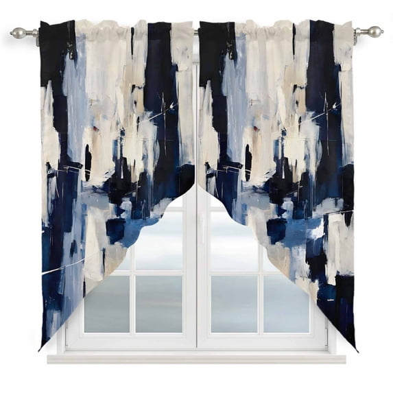 Blue White Abstract Swag Curtain Valance for Window 2 Panels Color ...