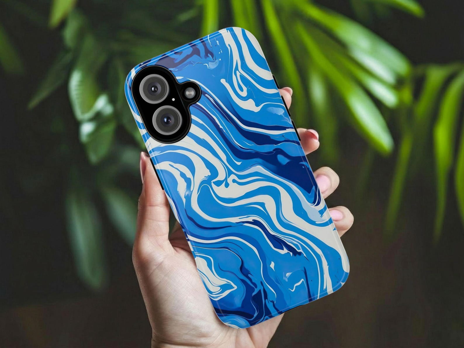 Blue White Abstract Swirls Marbled Phone Case for iPhone 17 to 11 Pro ...