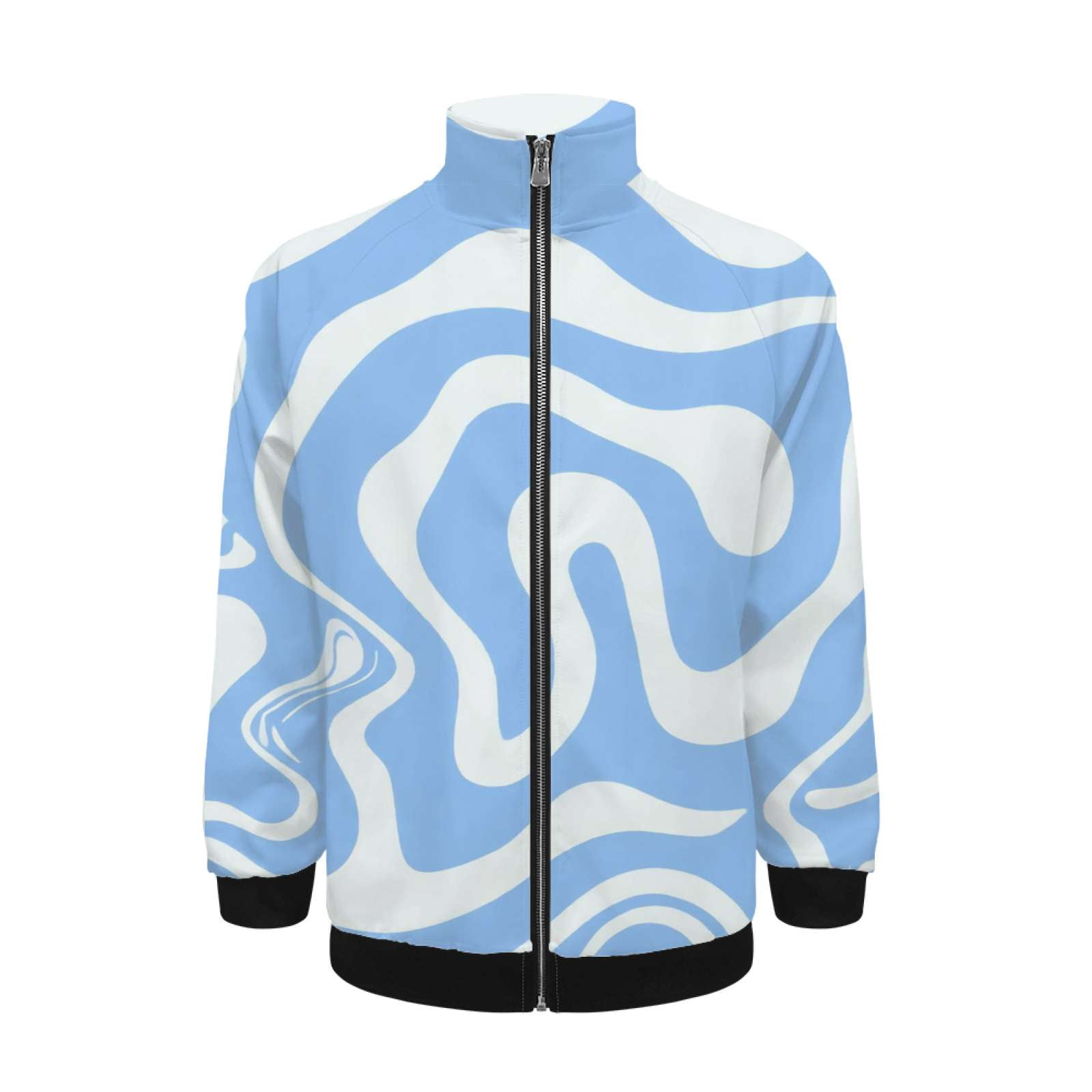 Blue White Abstract Wavy Pattern Jacket Men's Street Cool Long Sleeves ...