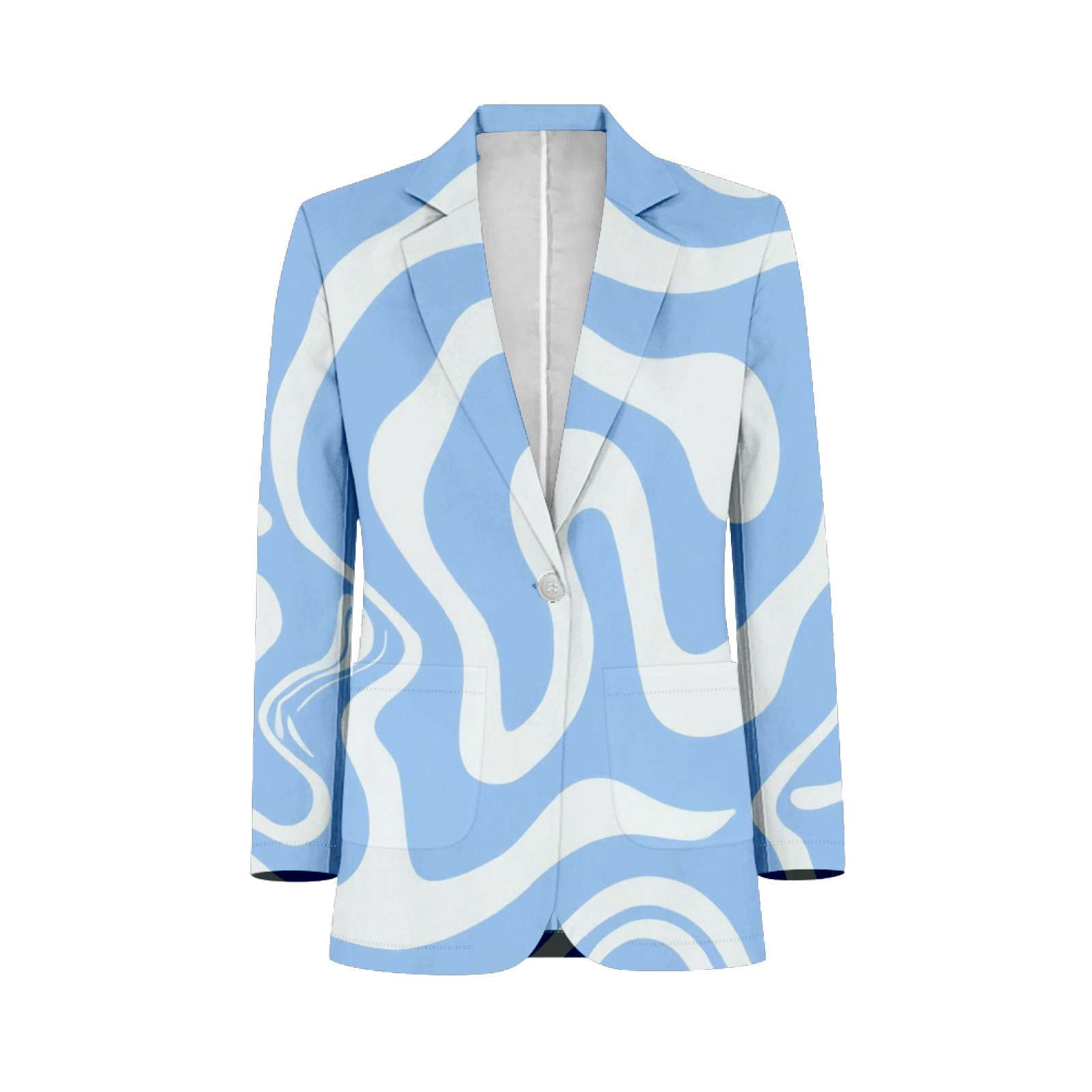 Blue White Abstract Wavy Pattern Men's Suit Blazer Casual Party Wear ...